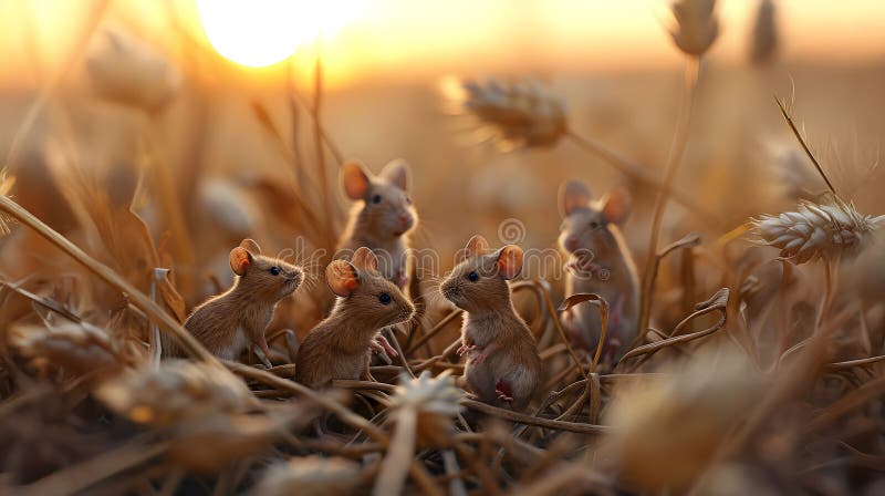 Group of Mice in the Harvested Field. Stock Illustration - Illustration ...