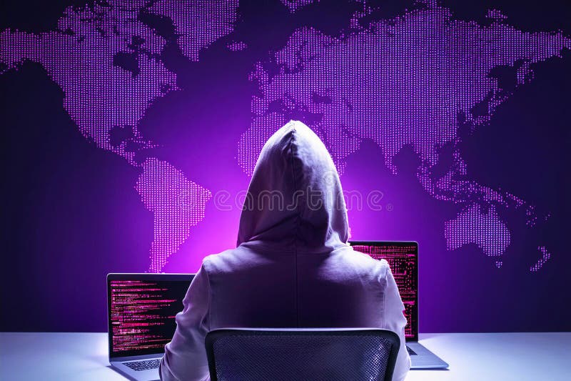 Hacker Initiating Global Cyber Attack Using Laptop in Server Room Stock ...