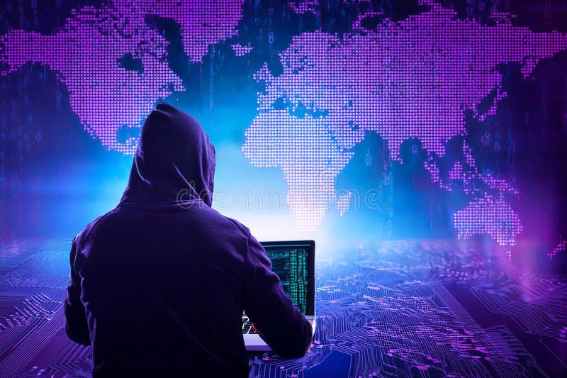 Hacker Initiating Global Cyber Attack Using Laptop in Server Room Stock ...