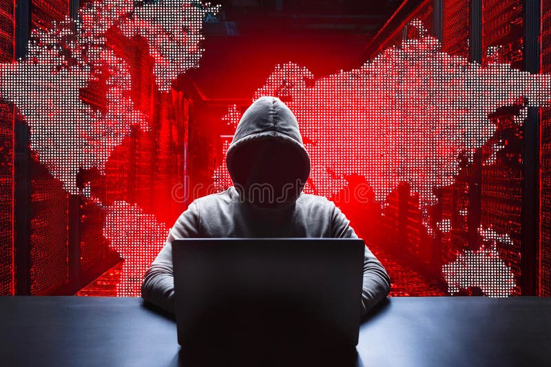 Hacker Initiating Global Cyber Attack Using Laptop in Server Room Stock ...