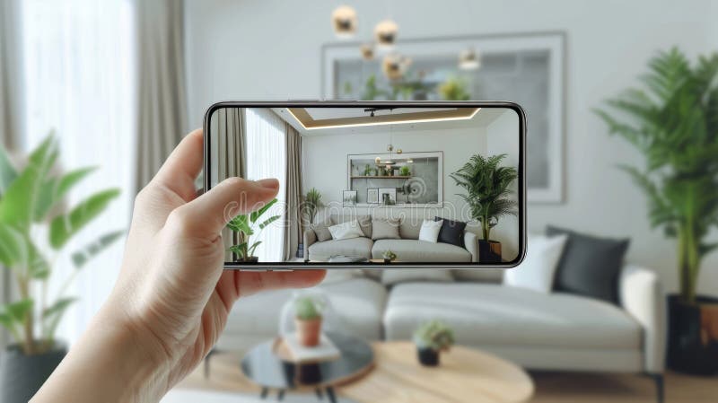 A Hand Holding a Smartphone Captures the Interior Design of a Modern ...