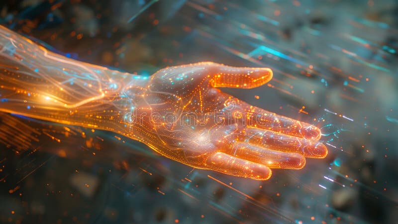 Hand with Lighting Circuits. Technology Artificial Intelligence Ciber ...