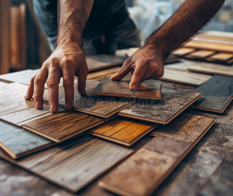 Hands Carefully Assess Different Flooring Materials, Highlighting ...