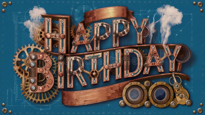 A Happy Birthday Card with Steam and Gears on it, AI Stock Image ...