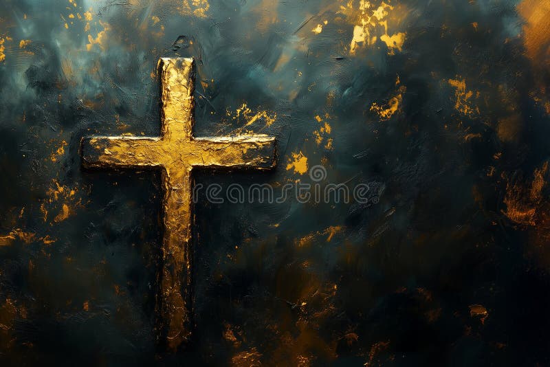 Happy Easter Orthodox Cross on an Abstract Dark Background with Golden ...