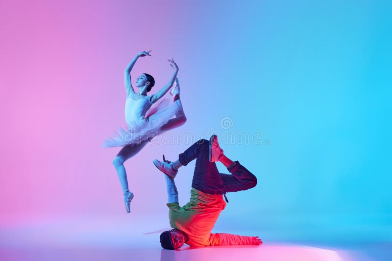 Harmony in Movement. Ballerina and Street Dancer Making Creative an ...