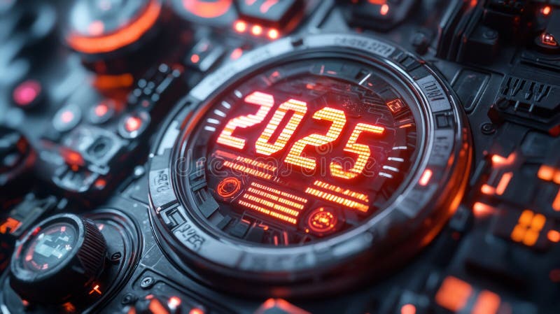 A High Tech Clock Signifies the Shift from 2024 To 2025 Featuring Sleek ...