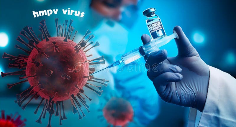 HMPV Doctor Showing Syringe and Hmpv Sign for Human Metapneumovirus ...