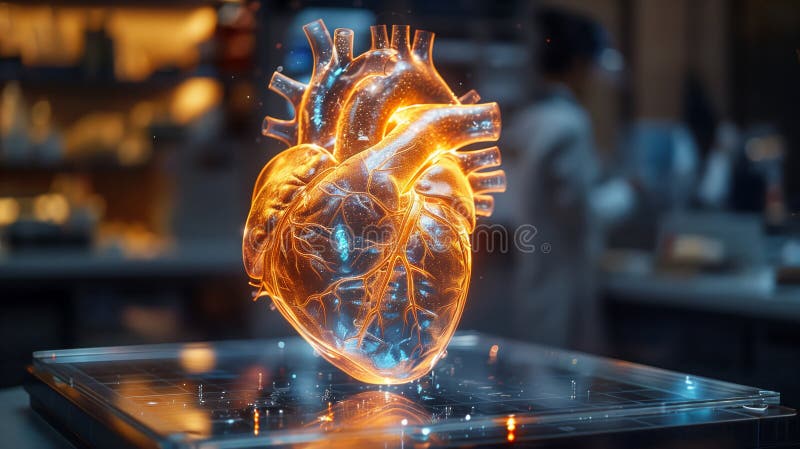 High-Tech Laboratory Hologram Displaying Detailed Heart Model in ...