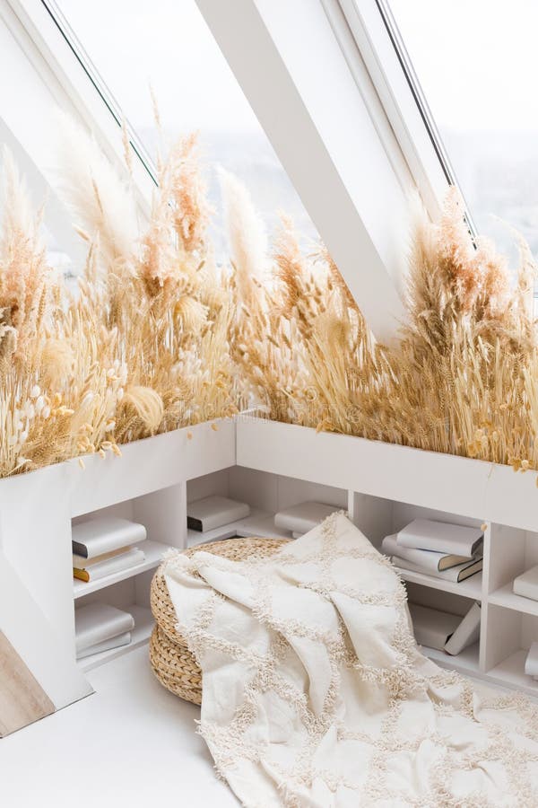 Home Library Near Window with Dry Grass Stock Photo - Image of indoors, lagurus: 367086482