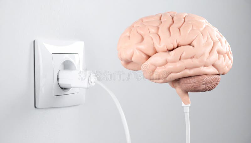Human Brain Charging with Power Cord Plugged into Wall Socket, Boosting ...