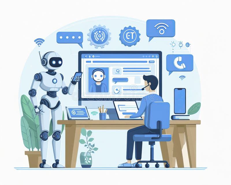 N Illustration Showing the Work of People with Artificial Intelligence. Stock Illustration ...