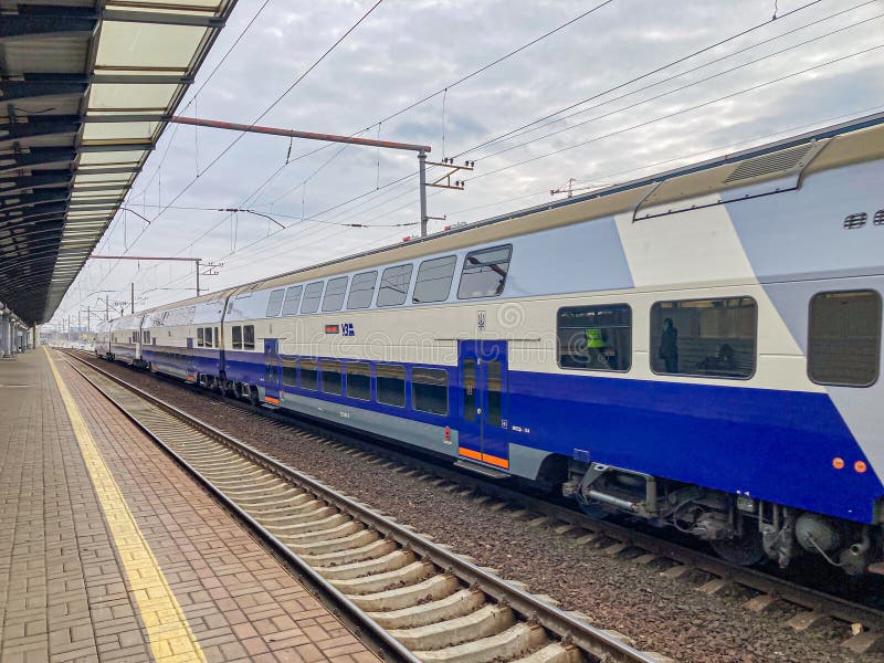 Image Depicts a Blue, Multi-carriage Train INTERCITYEC at an Empty ...
