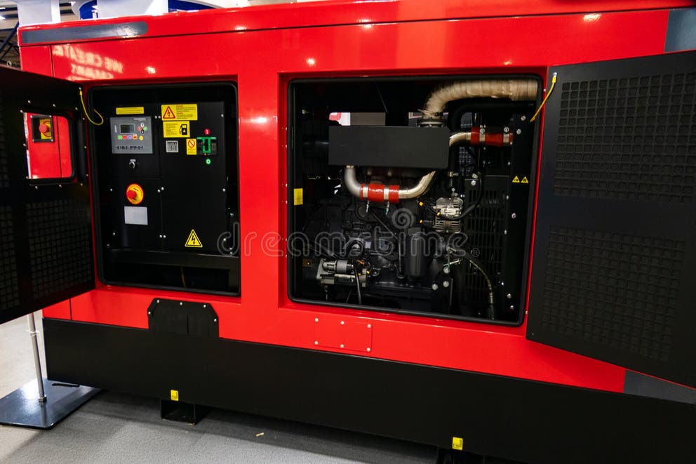 Industrial Diesel Generator in Red Casing Stock Photo - Image of ...