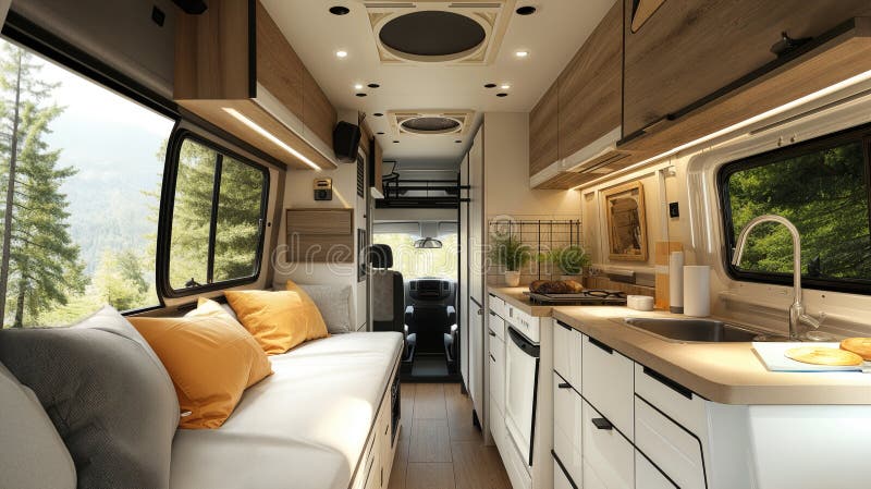 Cozy and Modern Van Life Interior Design Stock Image - Image of kitchen ...
