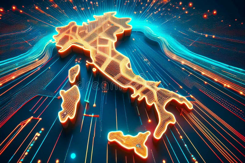 Italy Network and Data Exchange Visualized on a World Map, Highlighting ...