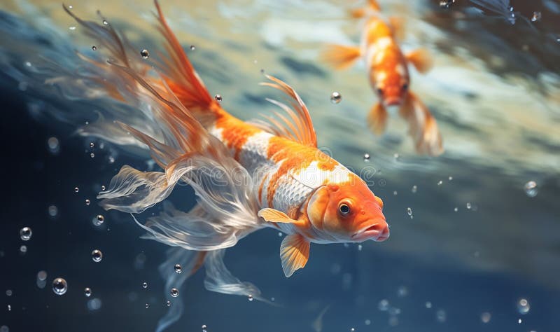 Koi Fish Swimming in a Japanese Pond. for Posters, Banners, Stock ...