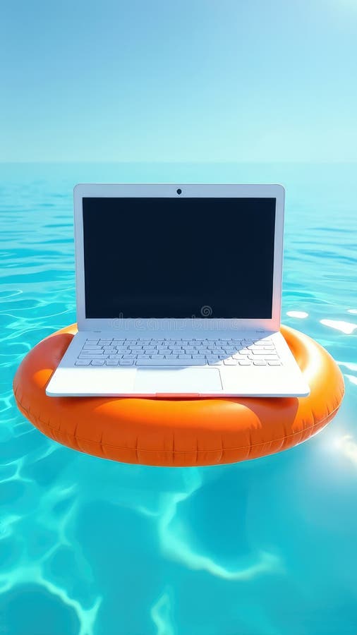 Laptop Orange Inflatable Lap Floating Clear Pool Water Glare Sunlight ...