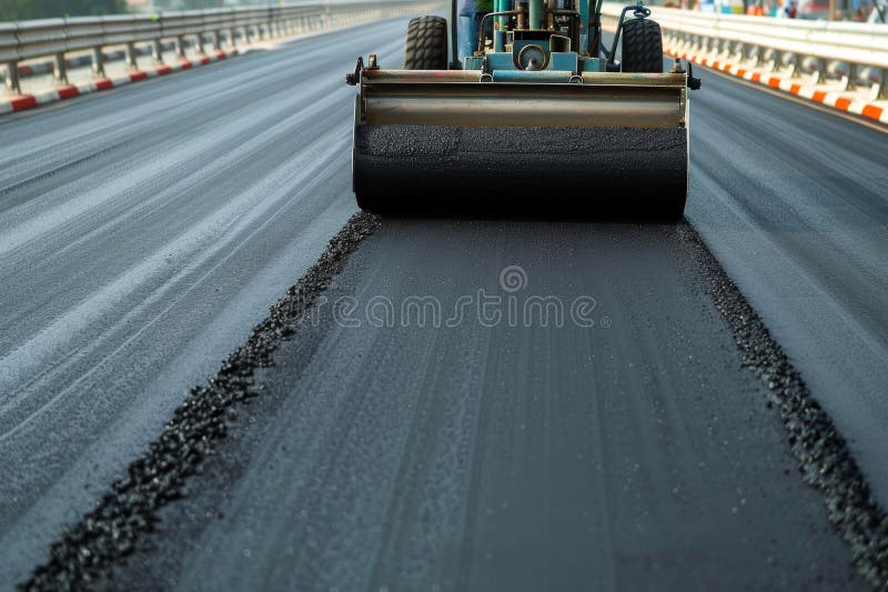 A Large Asphalt Paving Machine is Shown in Action, Smoothing and ...