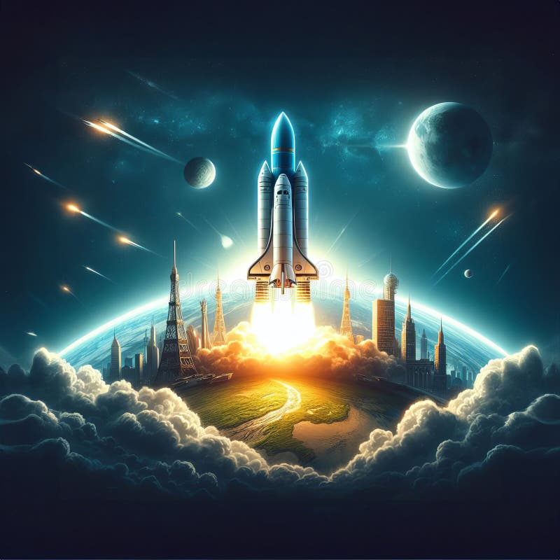 Launch of a Spaceship (launch Vehicle). Stock Illustration ...