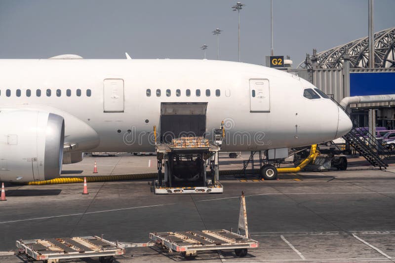 Loading Platform of Air Freight To the Aircraft before Flight Stock ...