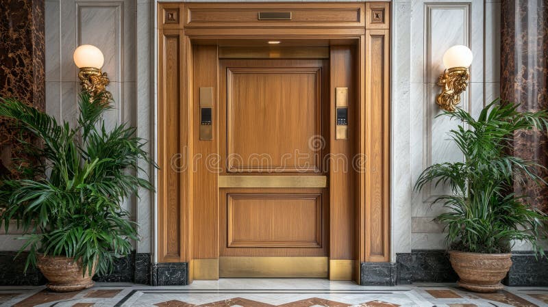 Located Exquisite Traditional Lobby Wooden Elevator Features Polished ...