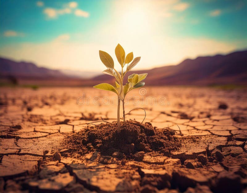 A Lonely Seedling Looks Withered from Parched Earth. Stock Illustration ...