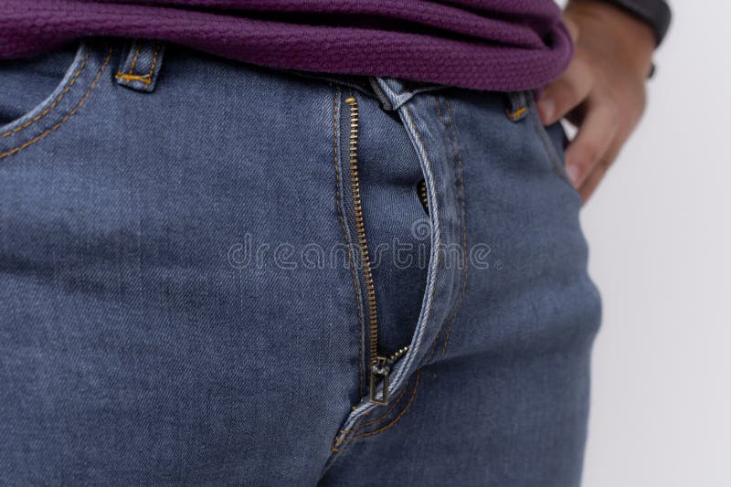A Loose and Unzipped Zipper on a Man S Pants. Closeup Shot Stock Photo ...