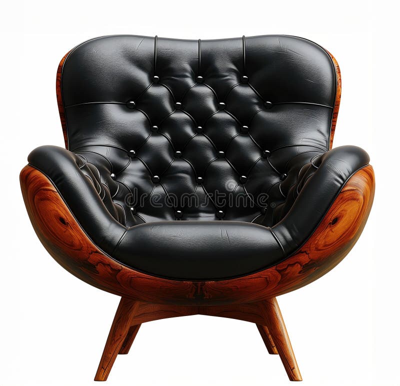 Luxurious Black Leather Armchair Button Tufting Displayed White Grid ...