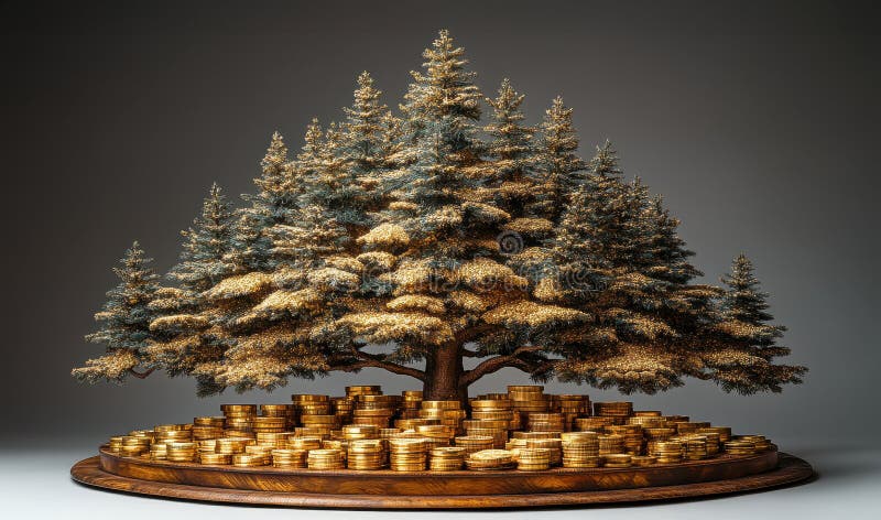 Christmas Tree Made from Gold Coins and Bars, Symbolizing Wealth and ...