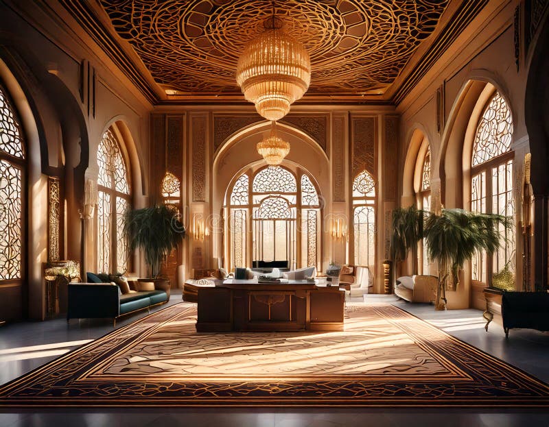 Generated Image of a Luxurious Office Interior with Arabian Decoration ...