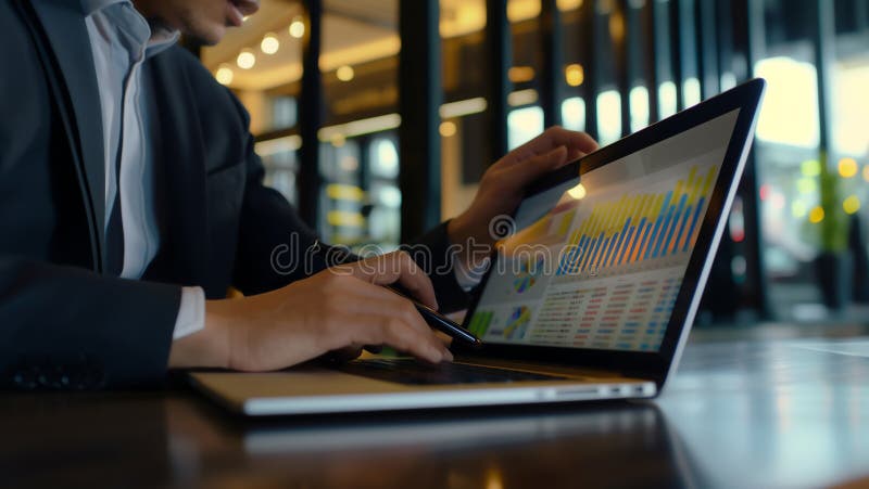 Ai Generative. a Man is Typing on a Laptop with Graph. Stock ...