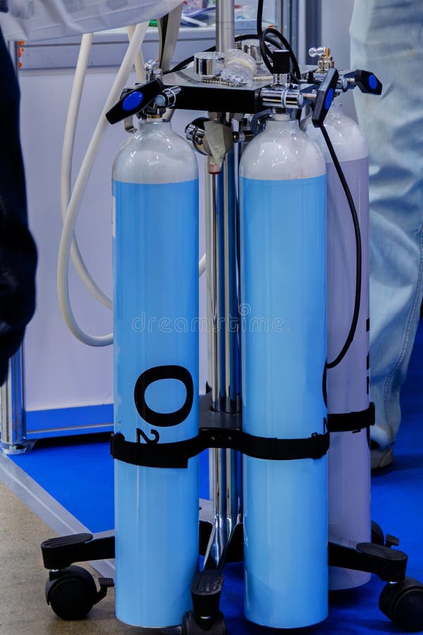 Medical Oxygen Cylinders on a Mobile Platform Stock Photo - Image of ...