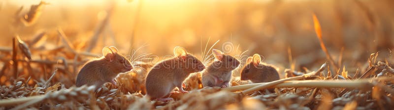 Mice in the Harvested Field in Summer Evening with Setting Sun. Stock ...