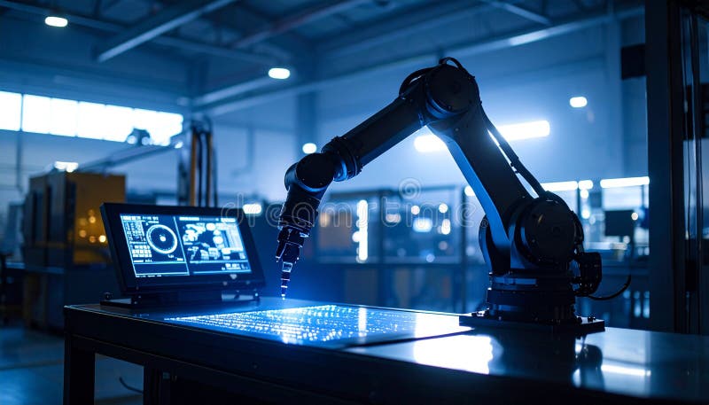 Minimalist Shot of Robotic Arm Silhouette with Glowing Control Panel ...