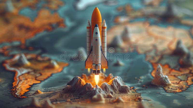 Space Shuttle Soaring Over Map Stock Photo - Image of technology ...