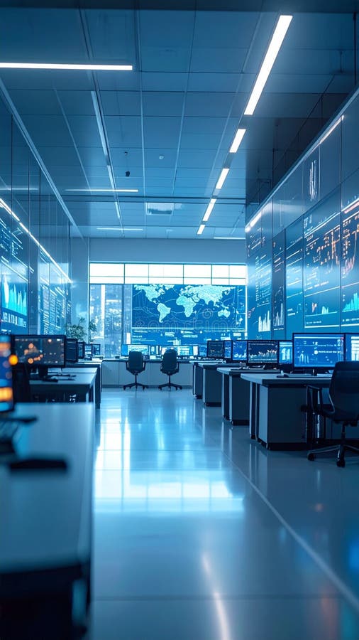 Modern Data Center Control Room Monitoring Security Systems Global Network Stock Image - Image ...