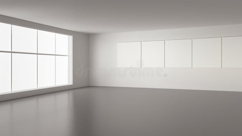 Modern Empty Room with Large Window and Blank Canvases on Wall Stock ...