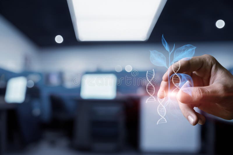 Hand Illustrates DNA Structure and Plant Growth Stock Image - Image of ...