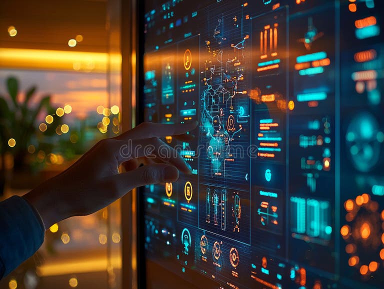 Modern Setting Person Engages Sleek Smart Home System Displaying ...