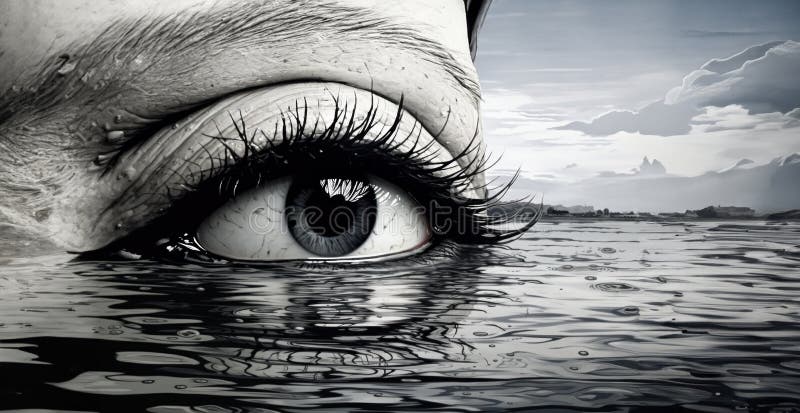Monochrome Human Eye in Water Stock Illustration - Illustration of ...
