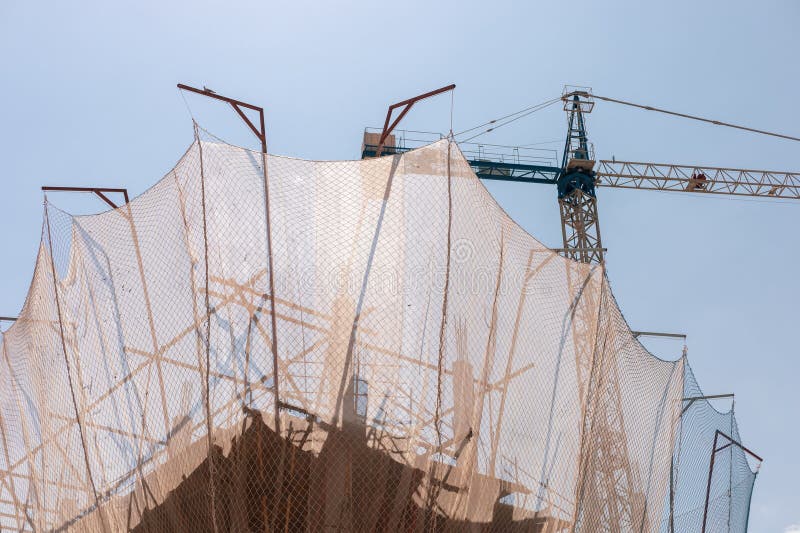 New Building Construction Process. Safety Nets and Structural Beams ...