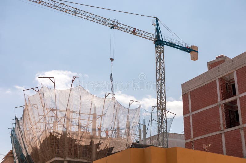 New Building Construction Process. Safety Nets and Structural Beams ...