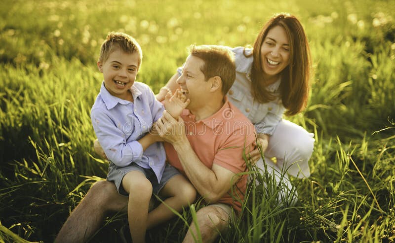 Nice Family Playing on Great Field at Sunset Stock Photo - Image of ...