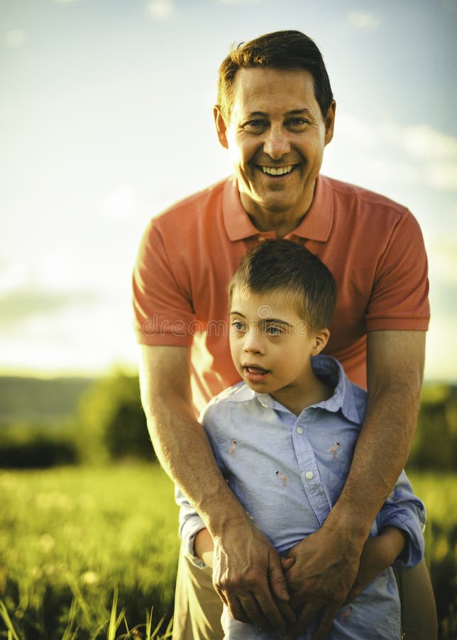 Nice Father and Child Playing on Great Field at Sunset Stock Image ...