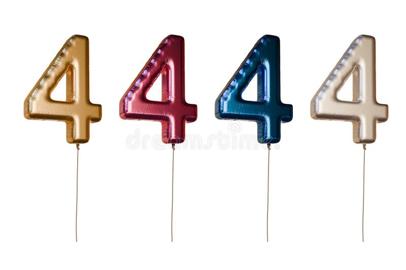 Number Four Shaped Foil Balloons in Different Colors. Isolated on White ...