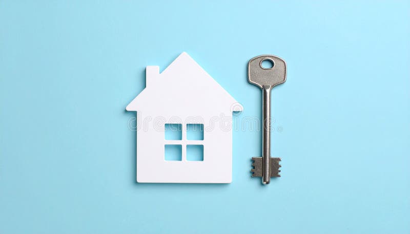 Old Key and House Silhouette Cut Out on Pastel Blue Surface, Hope for ...