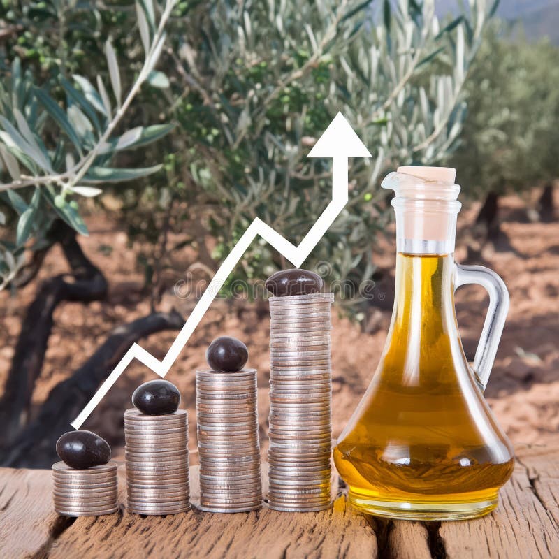 Generated Image Olive Oil in Decanter with Stacked Coins and Graph ...