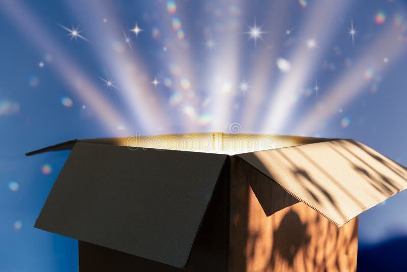 Opened Magical Box with Light Beams and Sparkles Around, Mystery ...