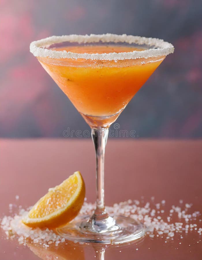 Orange Alcohol Cocktail with Orange Fruit Slice on the Table, Blurred ...